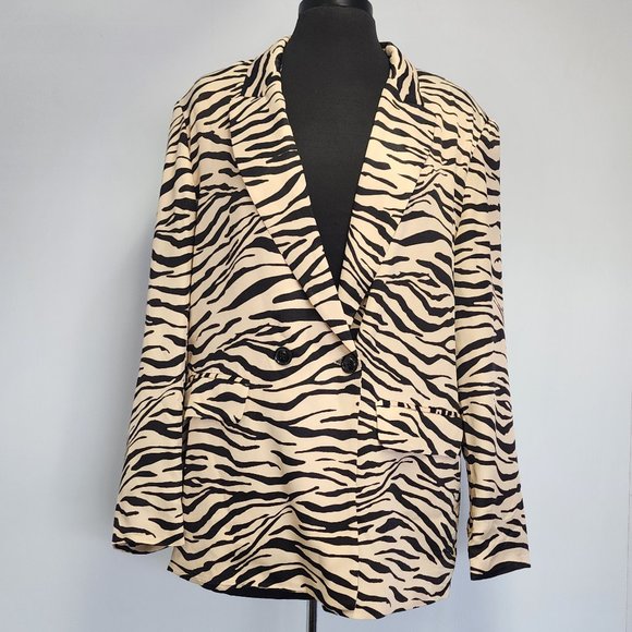 Zara | Jackets & Coats | Zara Womens Animal Print Satin Effect Blazer ...